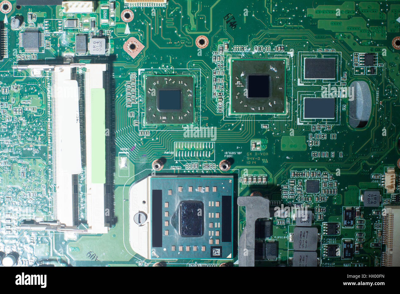 Close-up of electronic circuit board with chips and processors ...