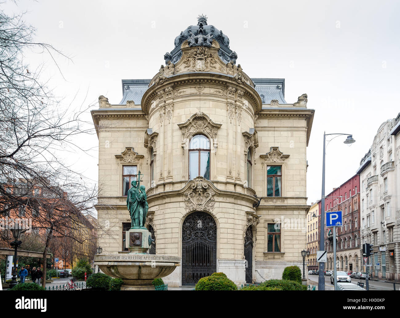 BUDAPEST, HUNGARY - FEBRUARY 21, 2016: Facade of the Metropolitan Ervin ...