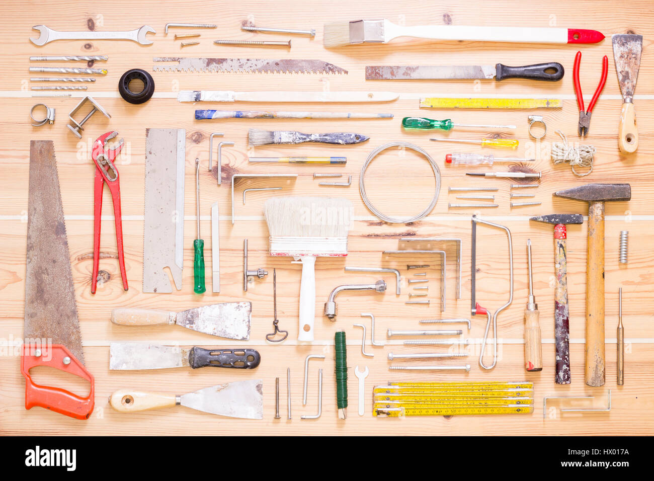 Various tools on wood Stock Photo - Alamy