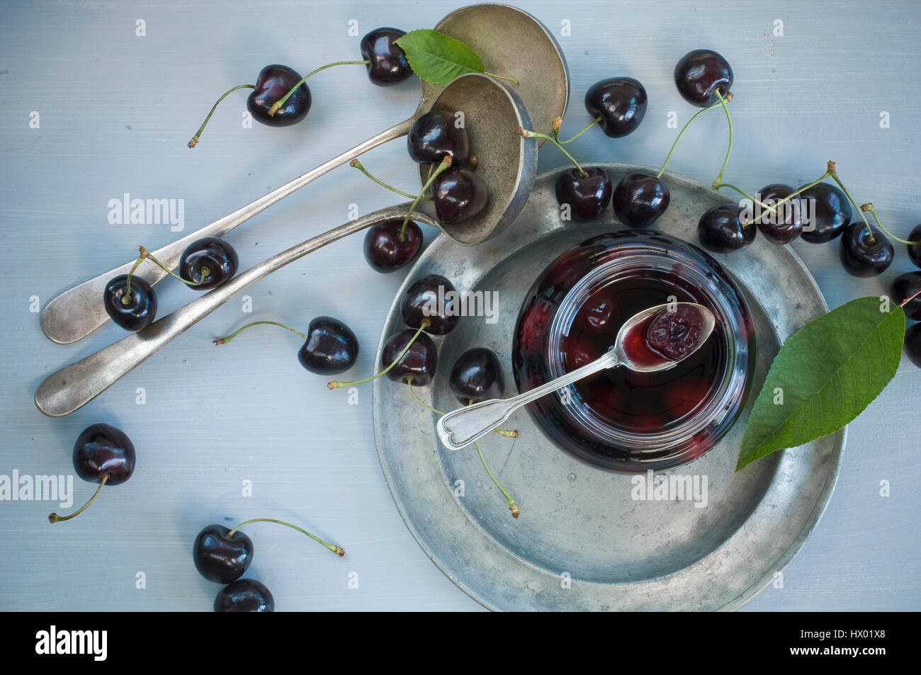Stewed cherries in jar Stock Photo - Alamy