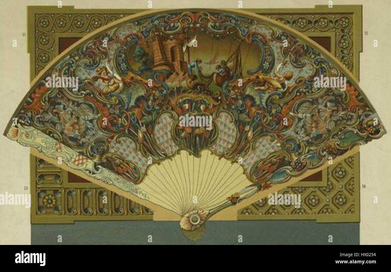 This 18th-century French fan, cropped for display, features intricate ...