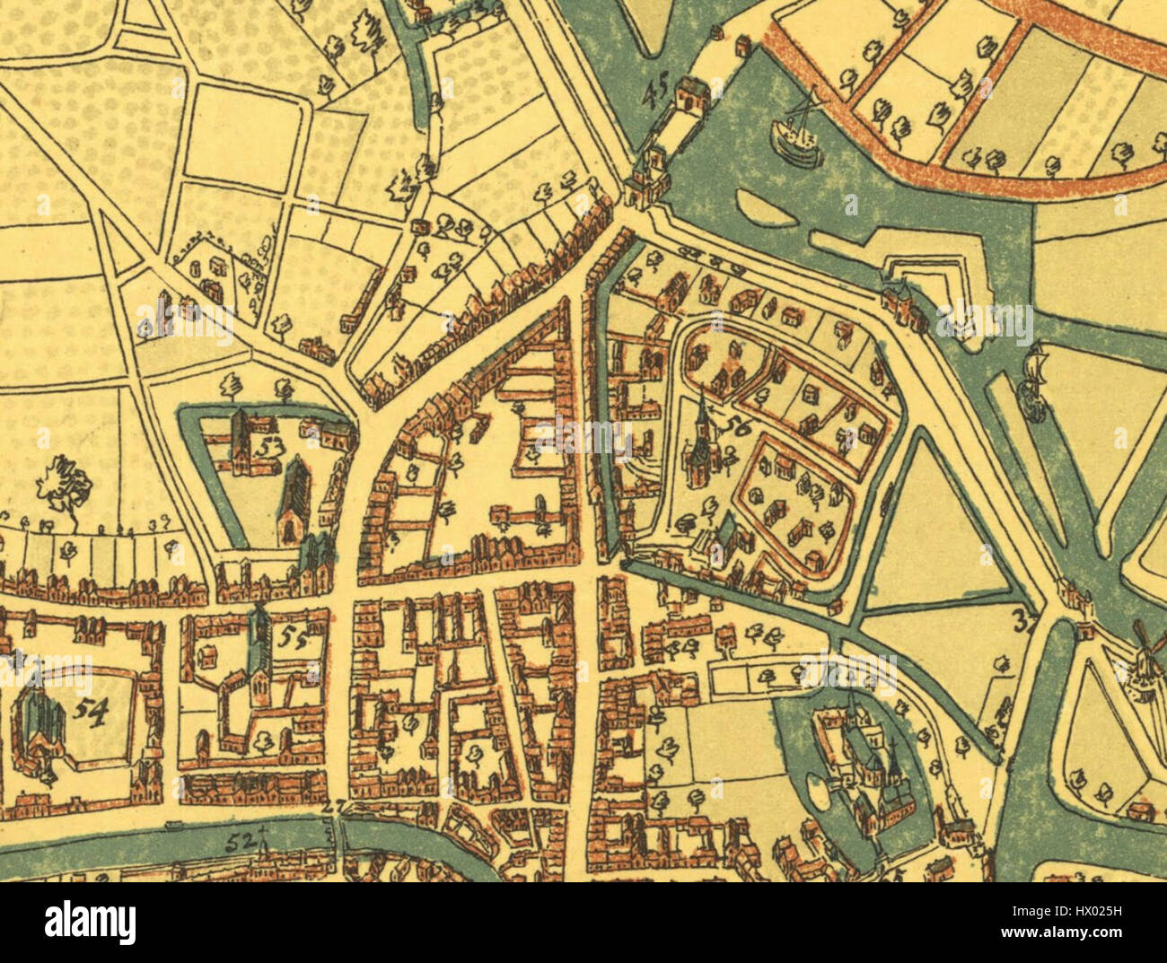 The detail from a copy of the Horenbaut map of Ghent by Armand Heins ...