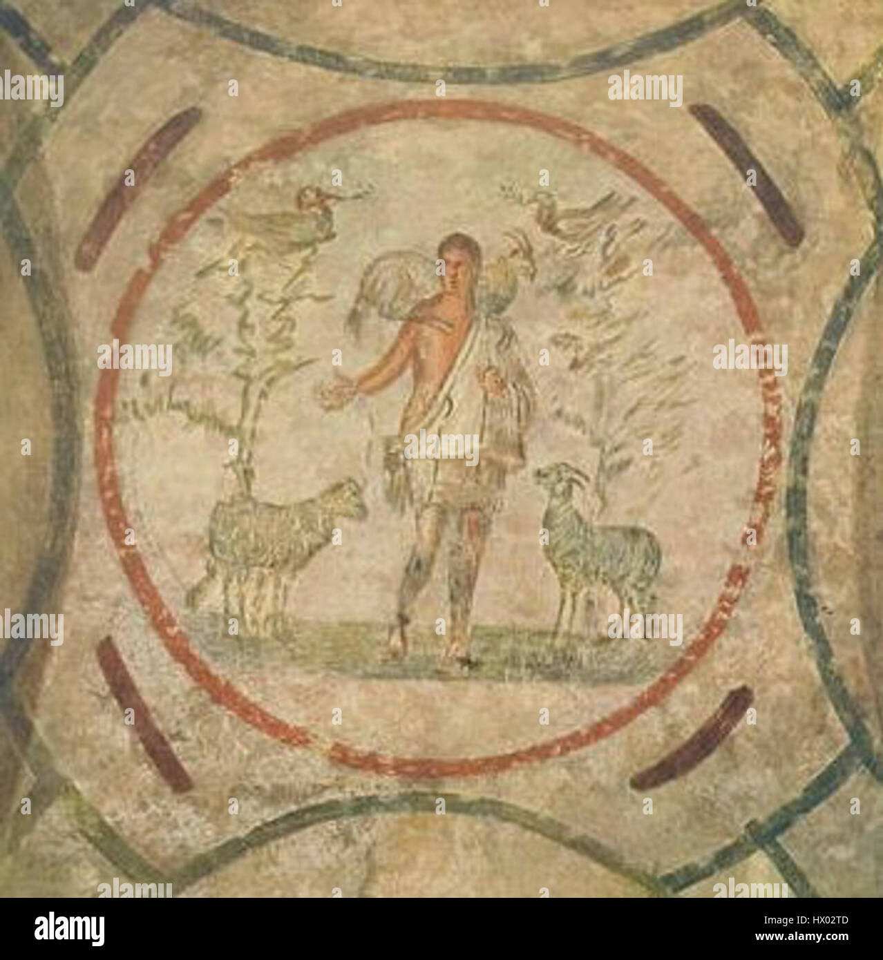 The 'Good Shepherd' fresco in the Catacomb of Priscilla is an early ...