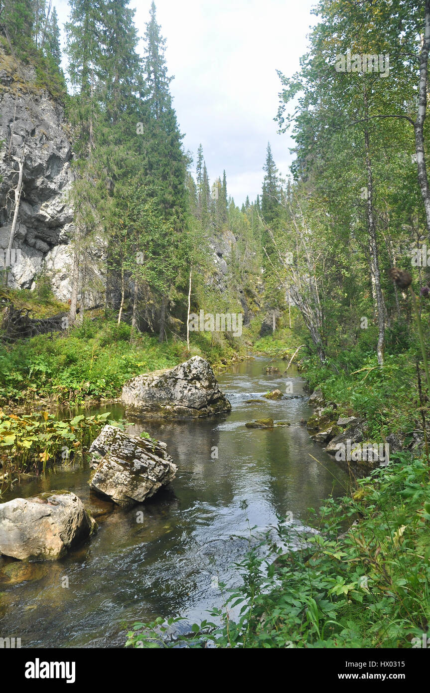 Brook among the rocks in the national Park Yugyd VA. Virgin Komi ...