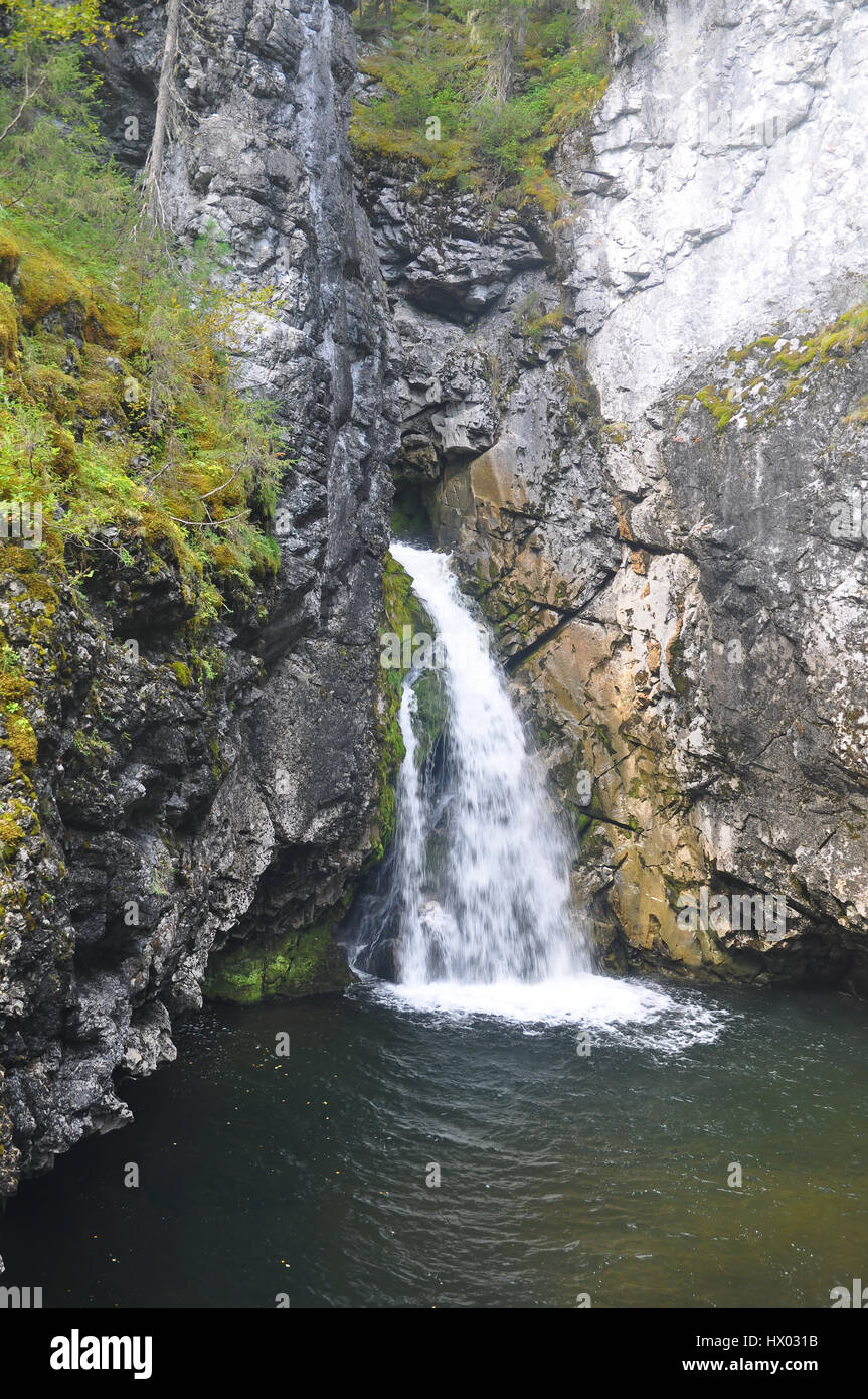 Waterfall in the national Park Yugyd VA. Virgin Komi forests. Northern ...