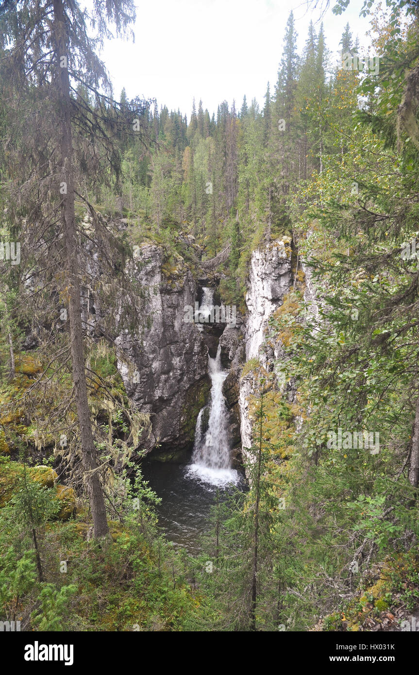 Waterfall in the national Park Yugyd VA. Virgin Komi forests. Northern ...