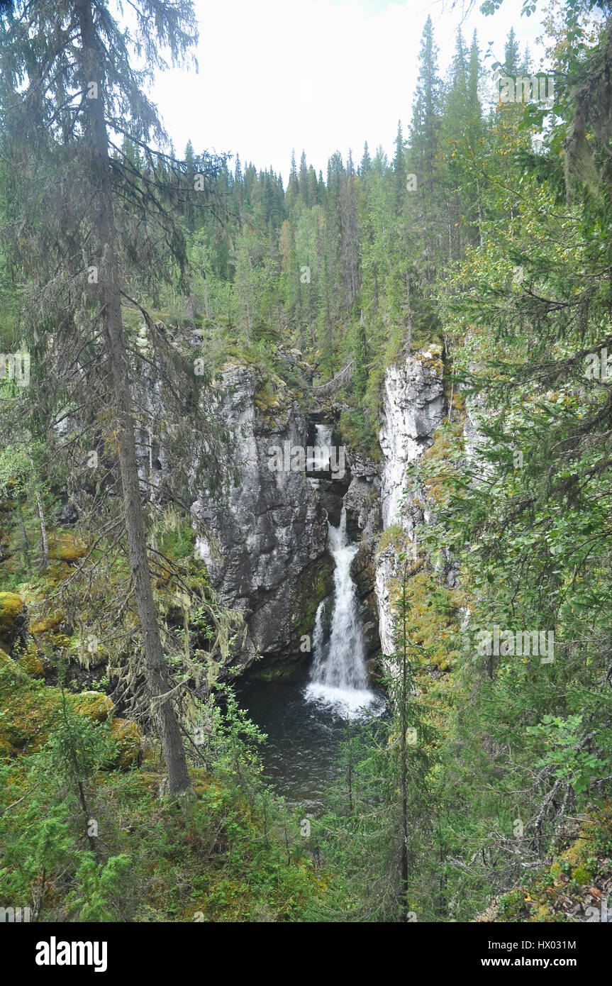 Waterfall in the national Park Yugyd VA. Virgin Komi forests. Northern ...