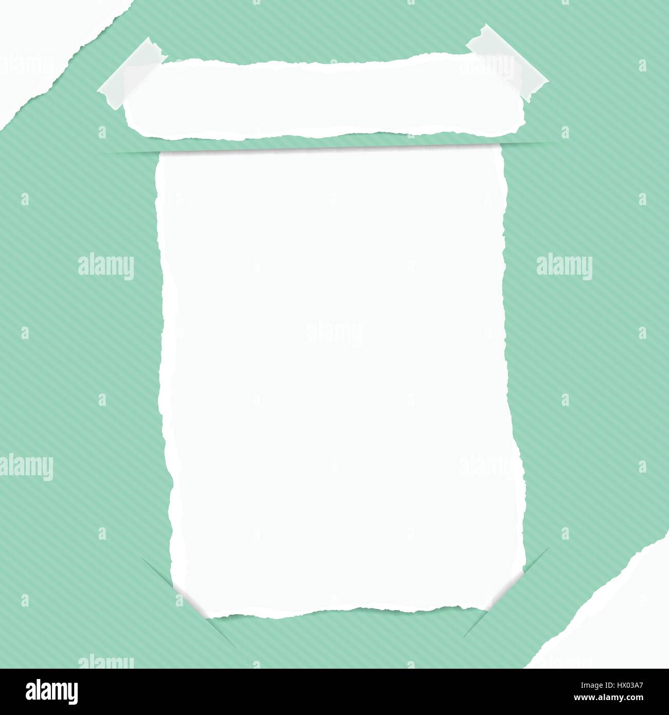 Torn white blank note, copybook, notebook sheet inserted into green ...