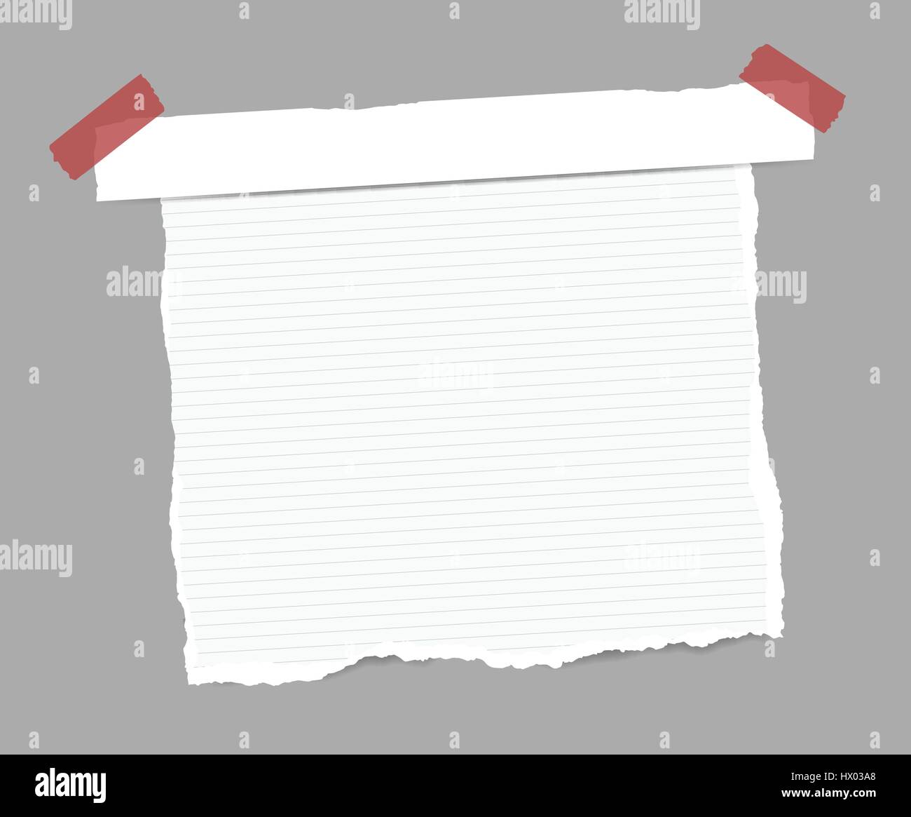 Torn white ruled note, copybook, notebook sheet, stuck paper strip with ...