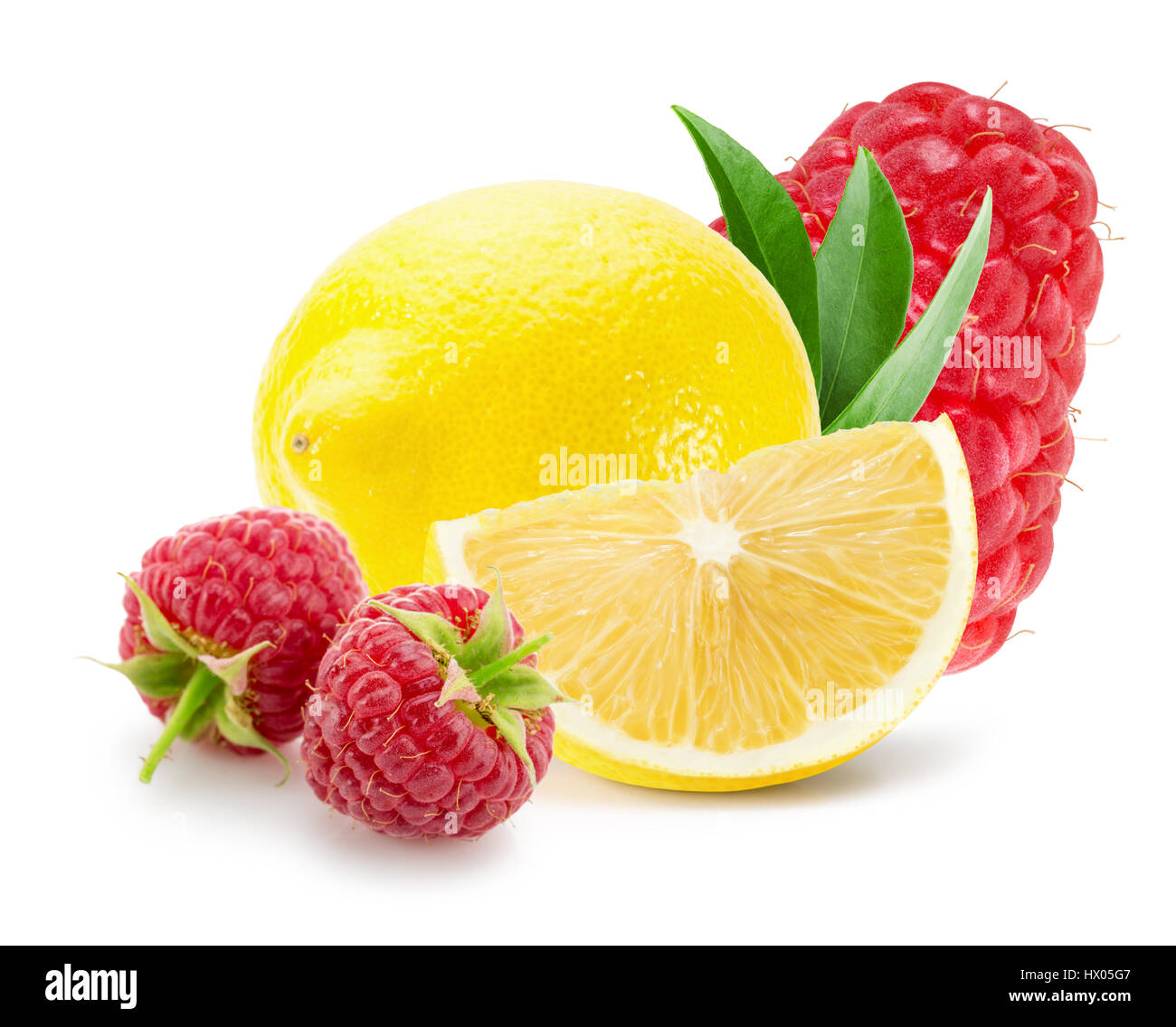 lemons and raspberries isolated on the white background Stock Photo - Alamy