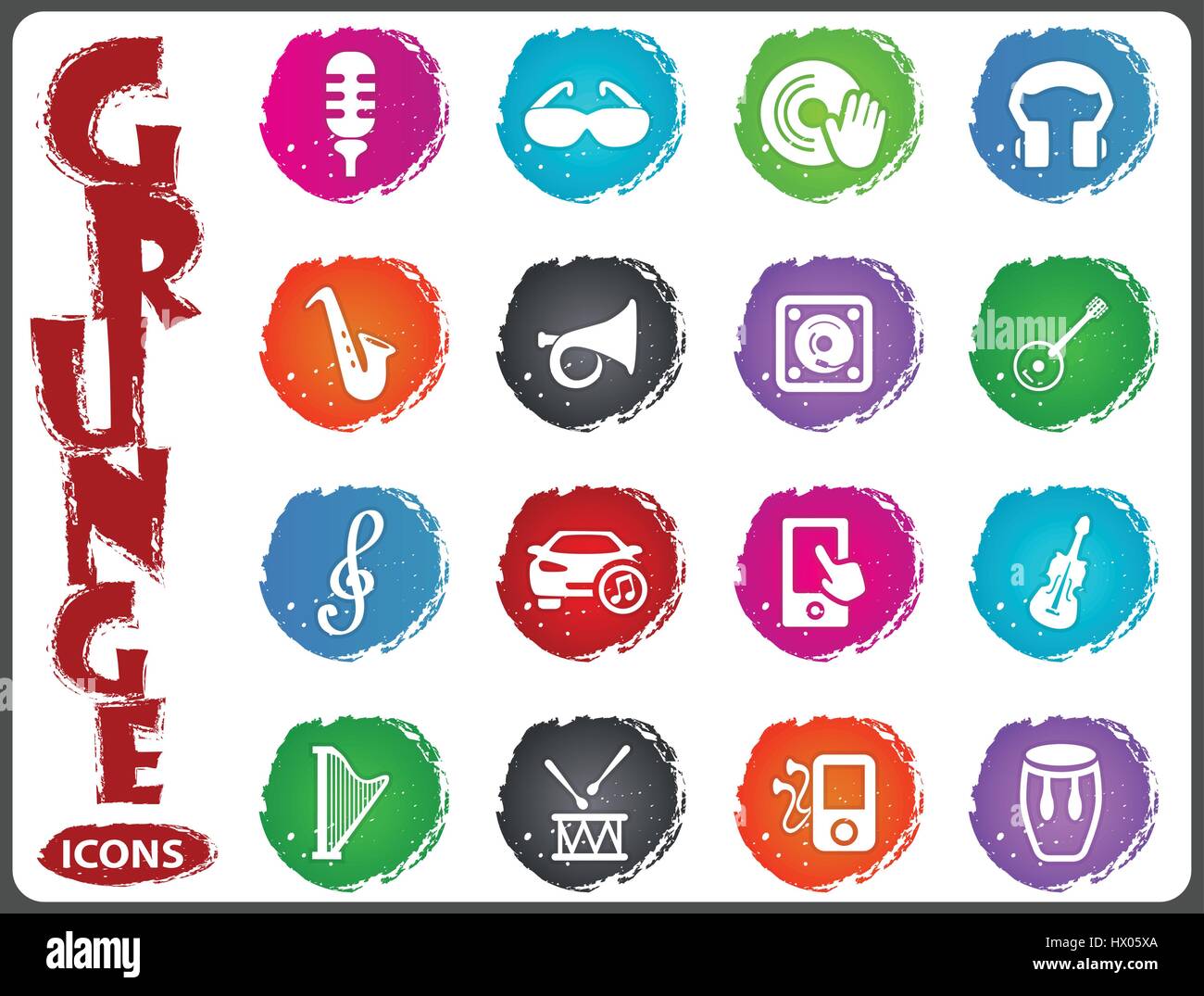 Music symbols icon set in grunge style Stock Vector Image & Art - Alamy