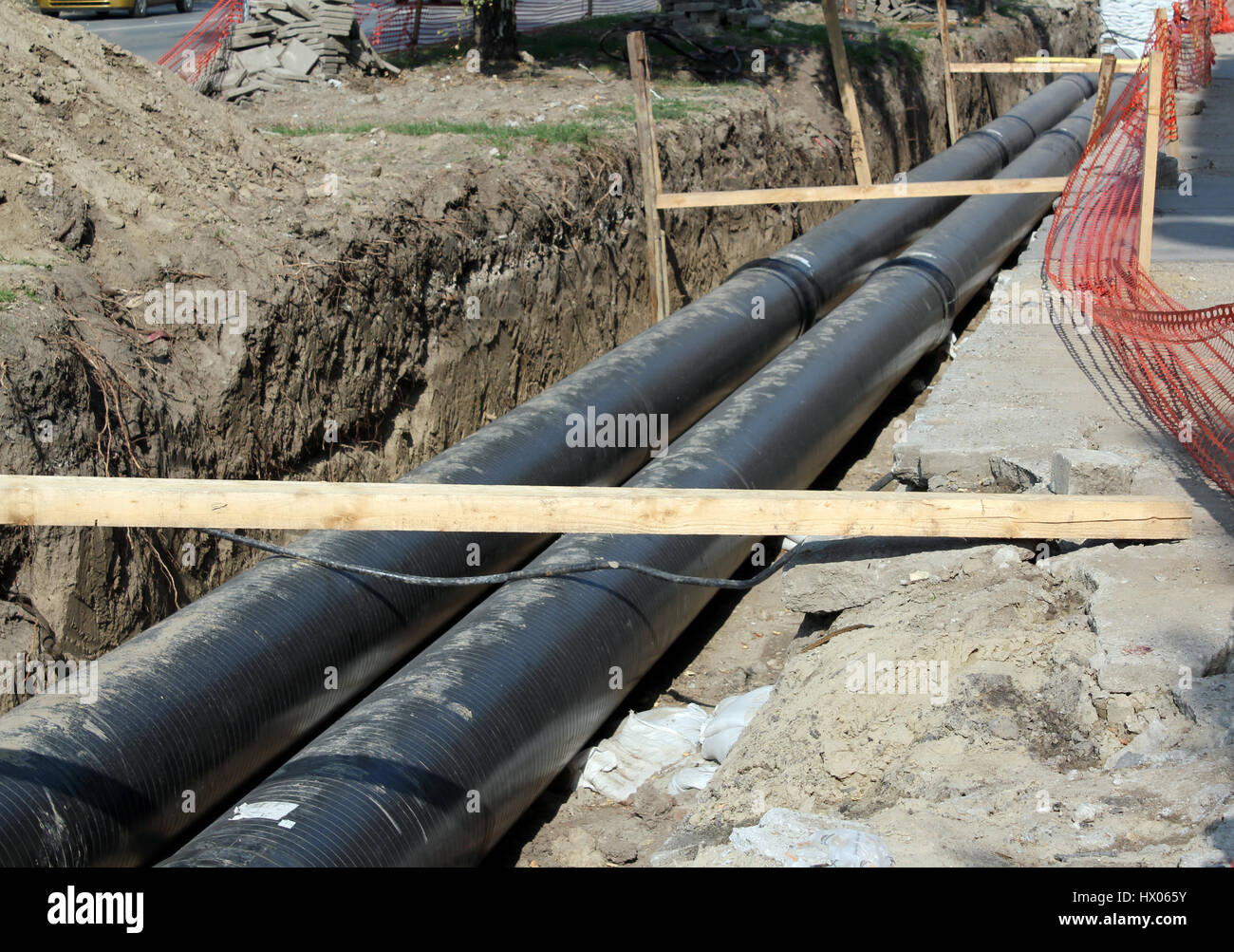construction site with community heating system pipes Stock Photo - Alamy