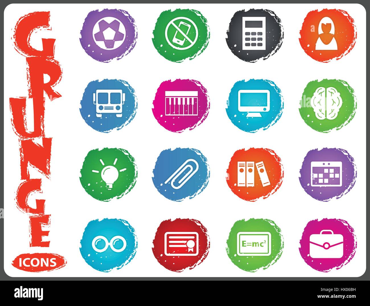 School symbol icons for user interface design in grunge style Stock ...