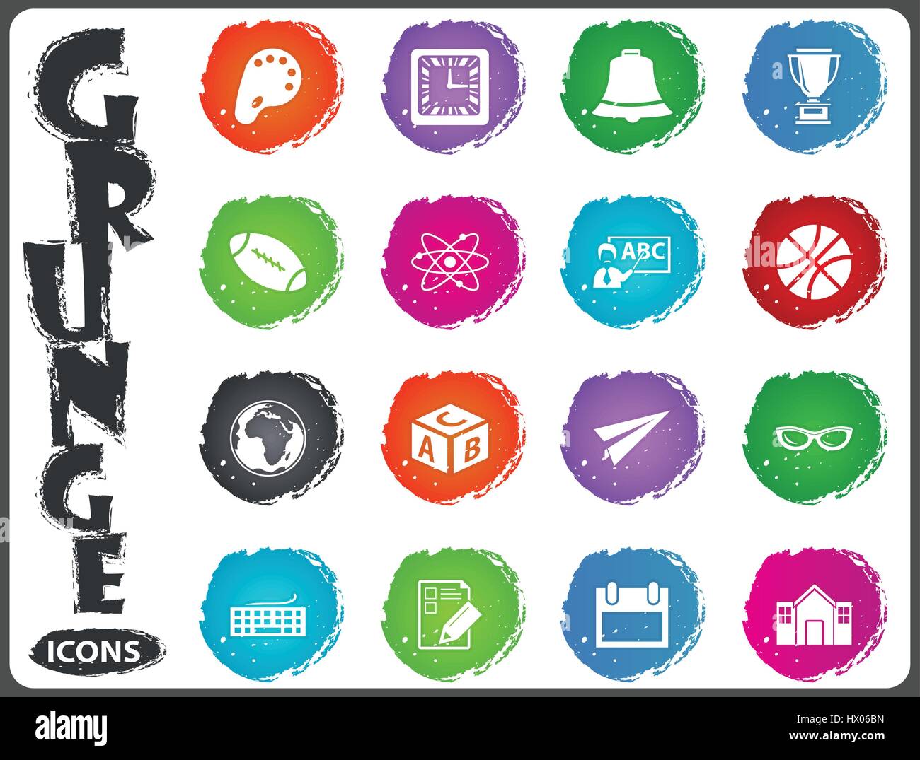 School symbol icons for user interface design in grunge style Stock ...