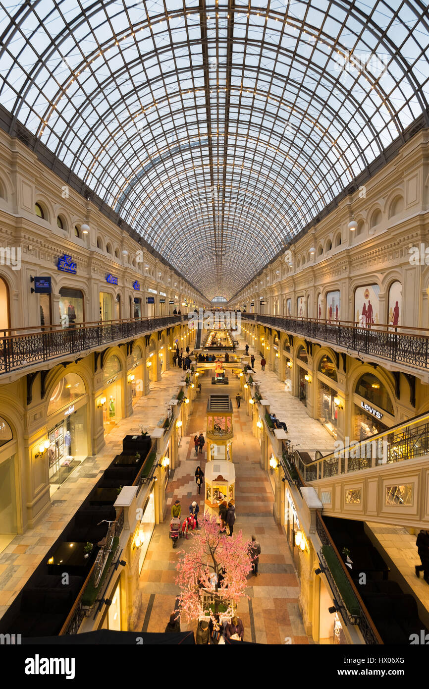 Interior of GUM mall at Red Square at dusk time Stock Photo - Alamy