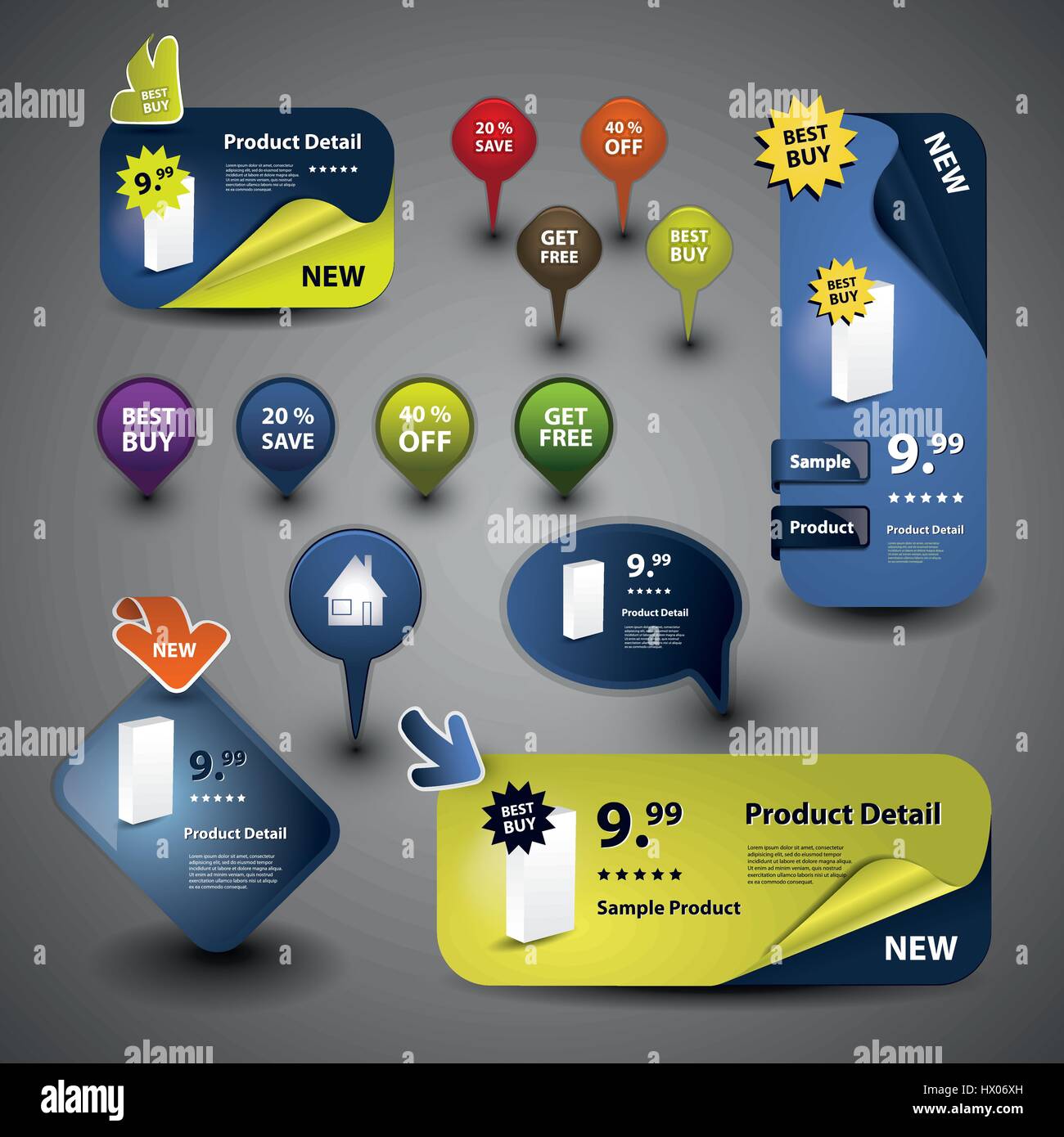 Various Colorful Website Elements Design Templates in Freely Scalable ...