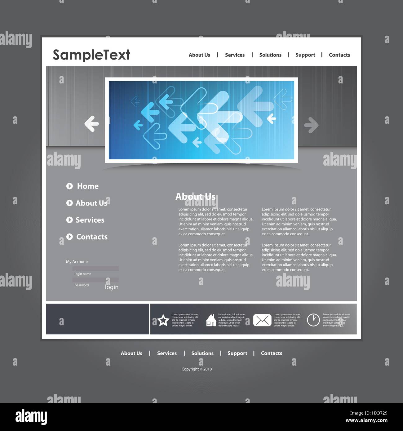 Grey Website Design Template with Blue Arrows in Freely Scalable and ...
