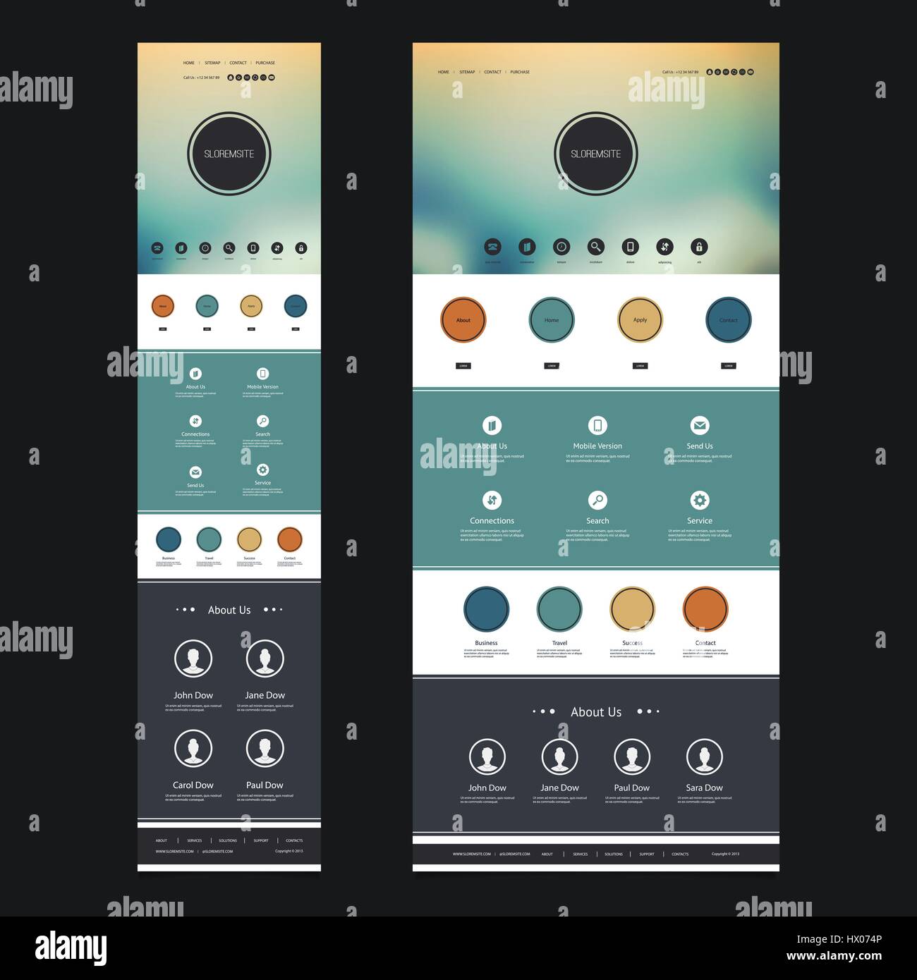 Responsive One Page Website Template with Blurred Background - Desktop and Mobile Version Stock ...