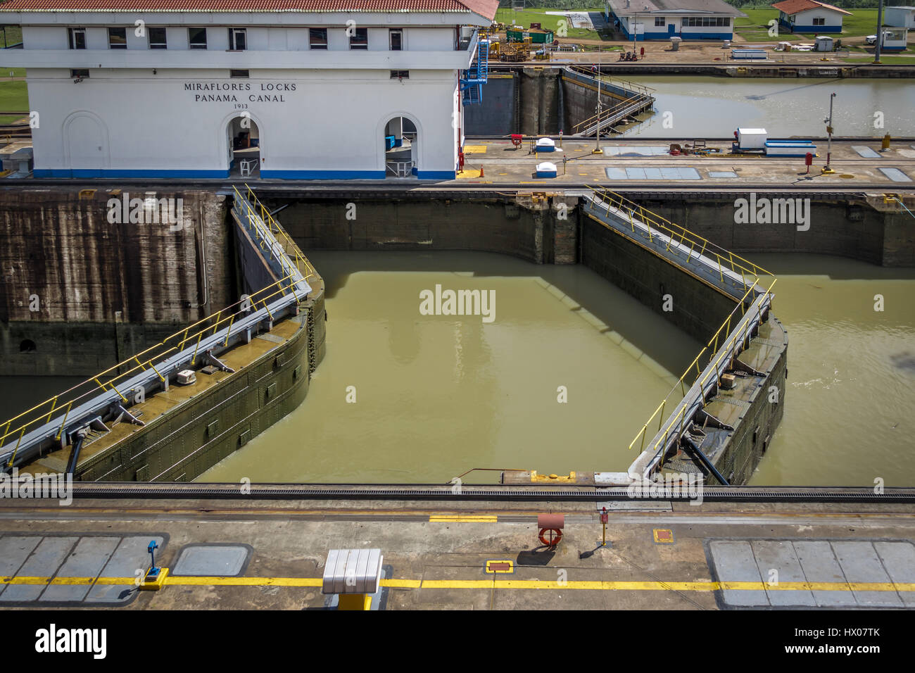 Opening gates at Miraflores lock - entrance to the Panama Canal ...