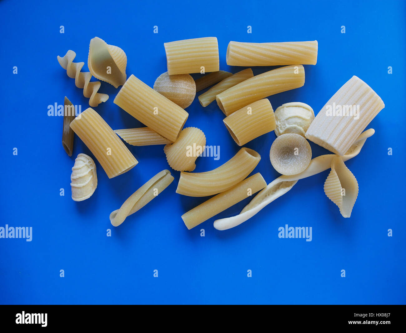 Many different types of Italian pasta including penne macaroni ...
