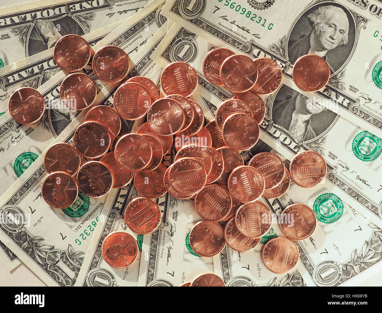 Dollar (USD) banknotes and coins, currency of United States (USA Stock ...