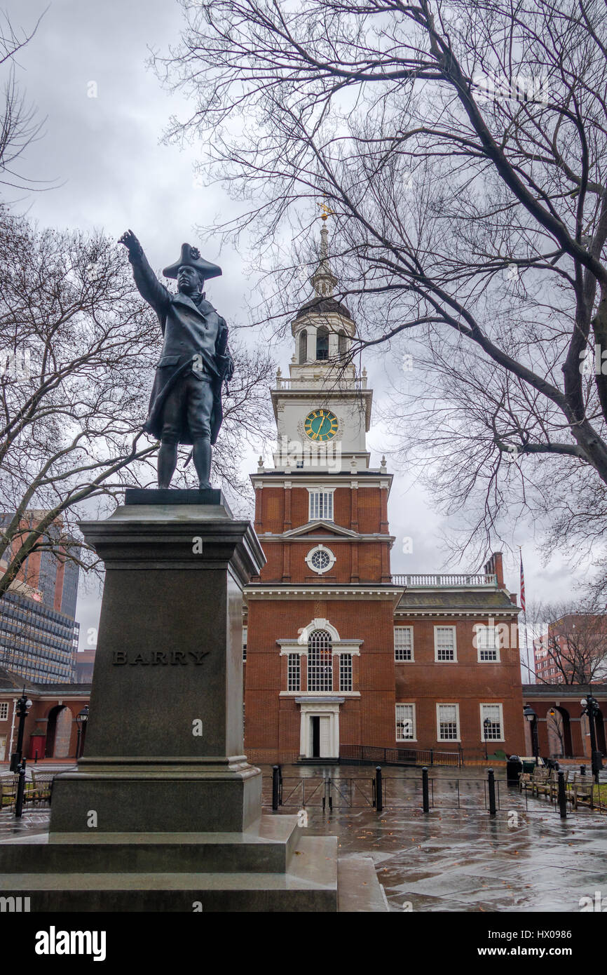 Independence Hall and John Barry statue - Philadelphia, Pennsylvania ...