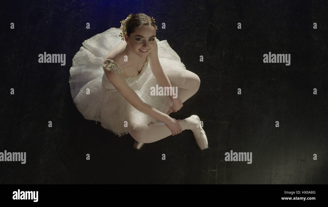 Overhead portrait of smiling ballet dancer wearing costume Stock Photo ...