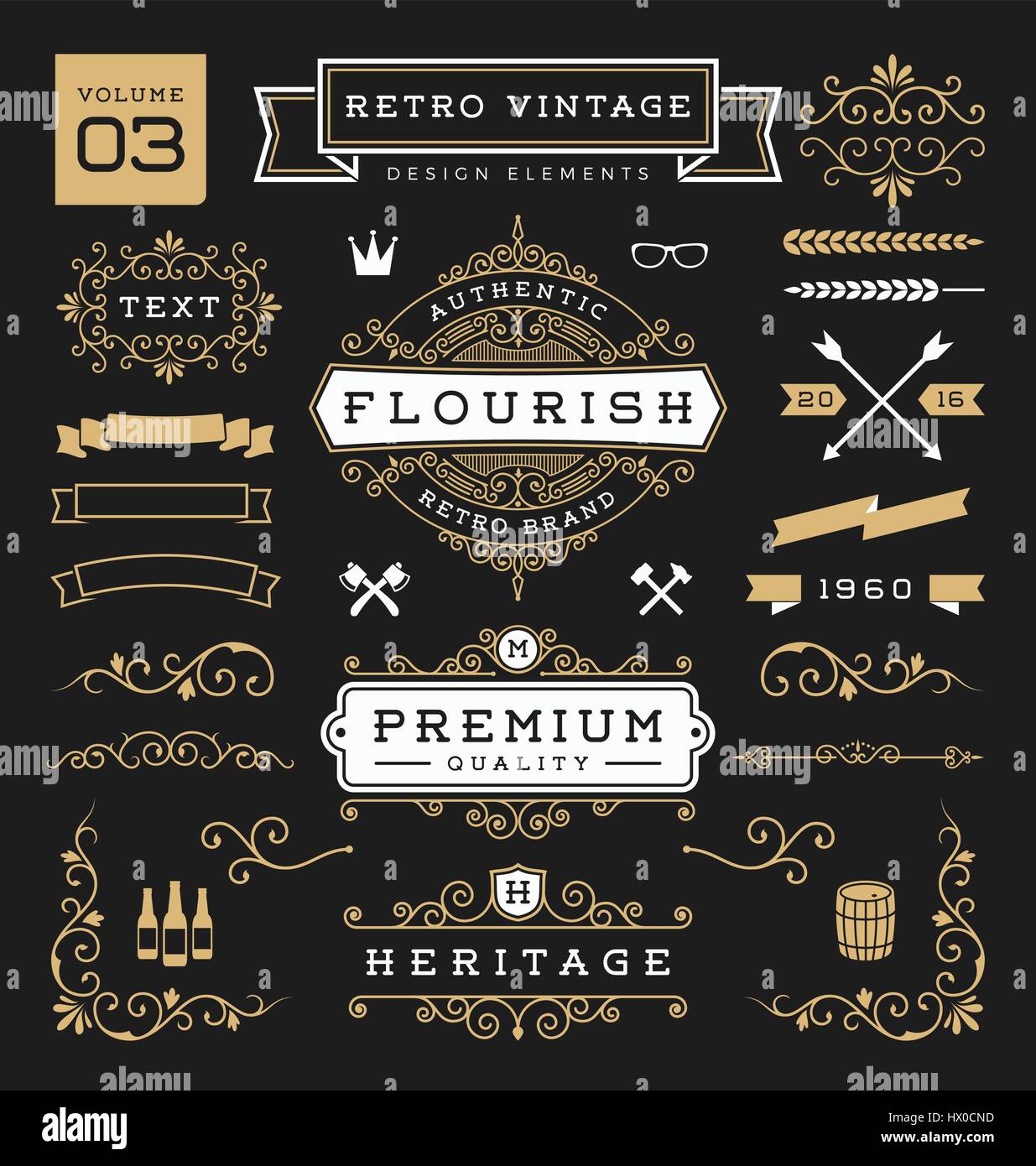 Set of retro vintage graphic design elements. Sign, frame labels ...