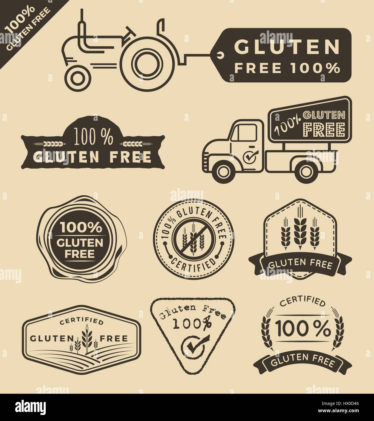 Set of gluten free food certified label, tags design. Vector ...