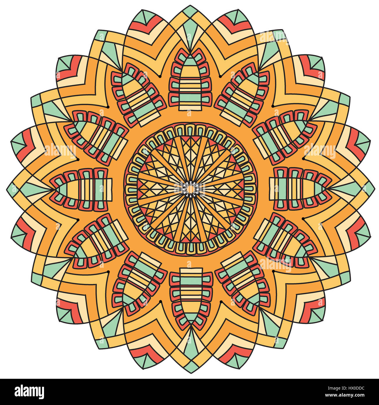 Mandala illustration in orange and yellow colors Stock Photo - Alamy