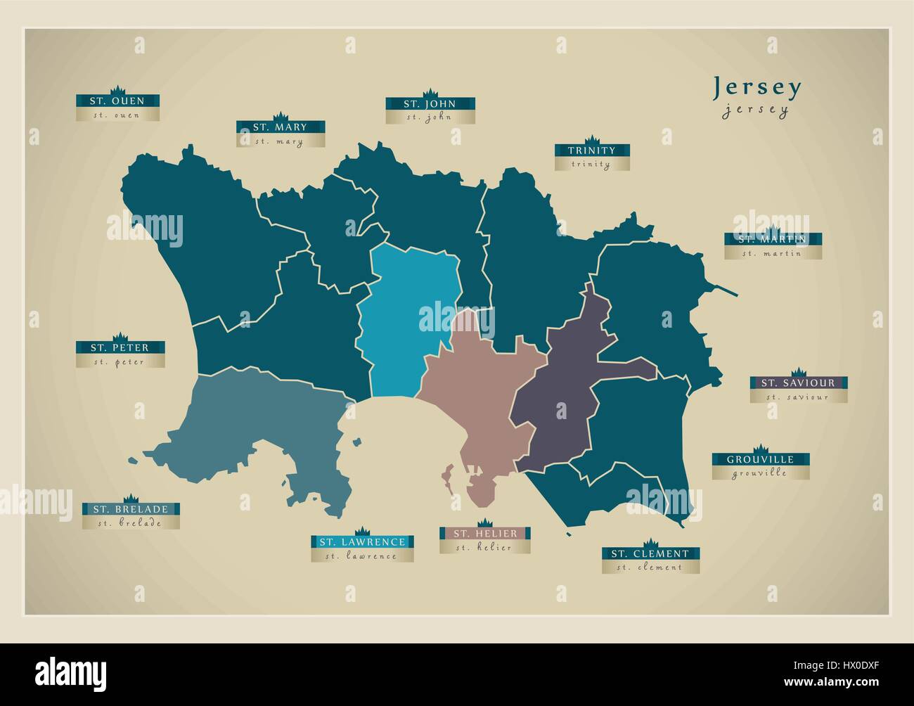 Modern Map - Jersey with detailed regions JE Stock Vector Image & Art ...