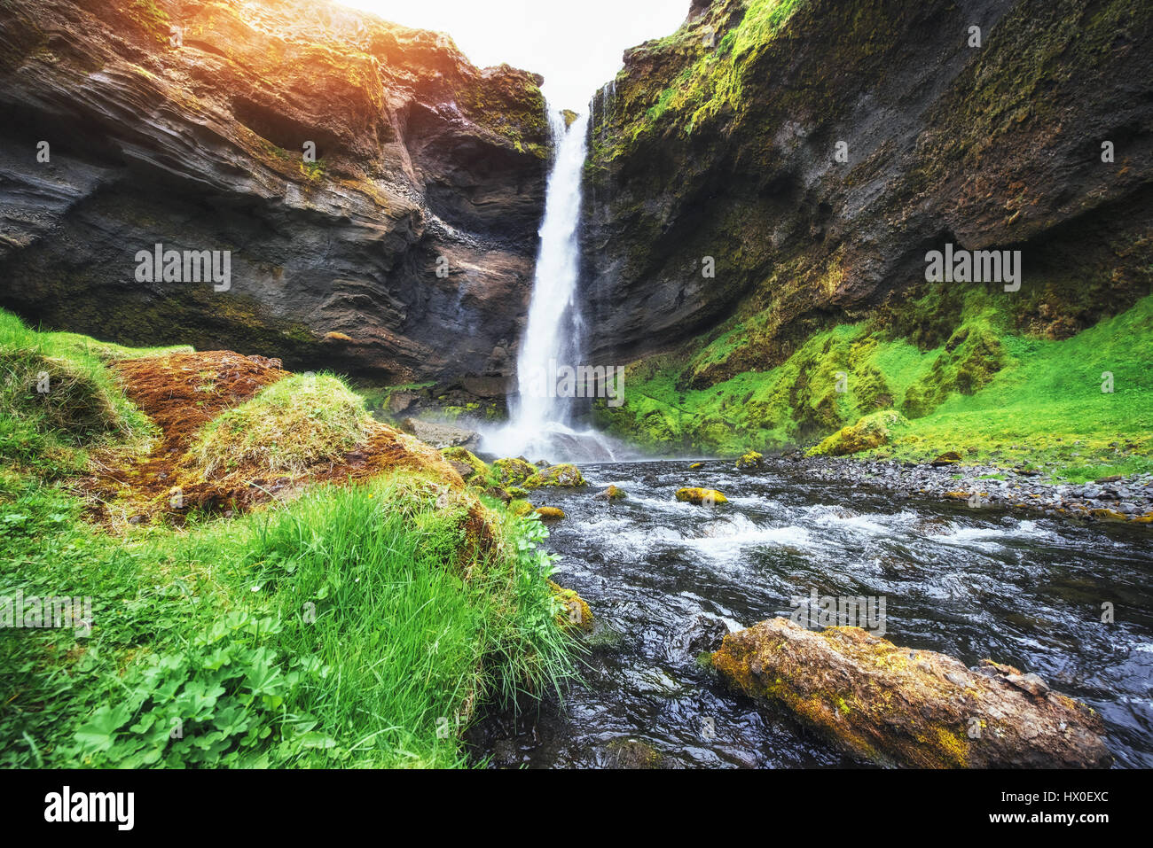 Fantastic landscape of mountains and waterfalls in Iceland Stock Photo ...