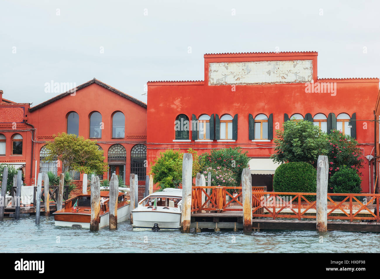 View of typical Venetian canal and colourful buildings in Venice, Italy ...