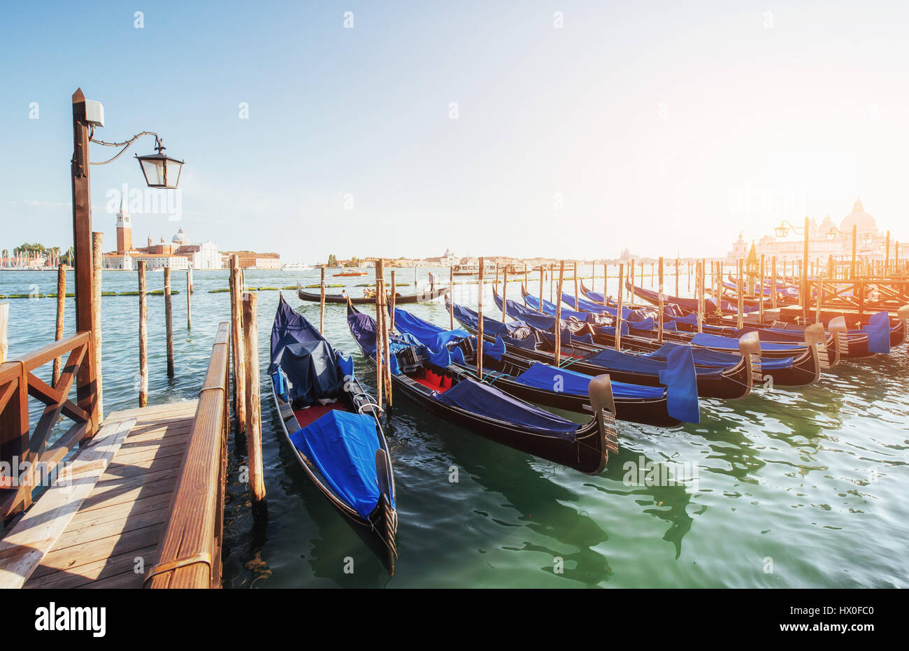 Gondolas On Grand Canal In Venice San Giorgio Maggiore Church San