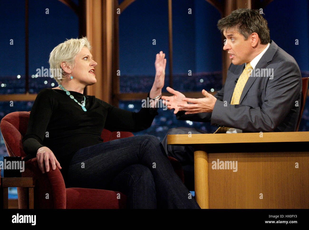 Host Craig Ferguson, right, with his sister Lynn, during a segment of ...