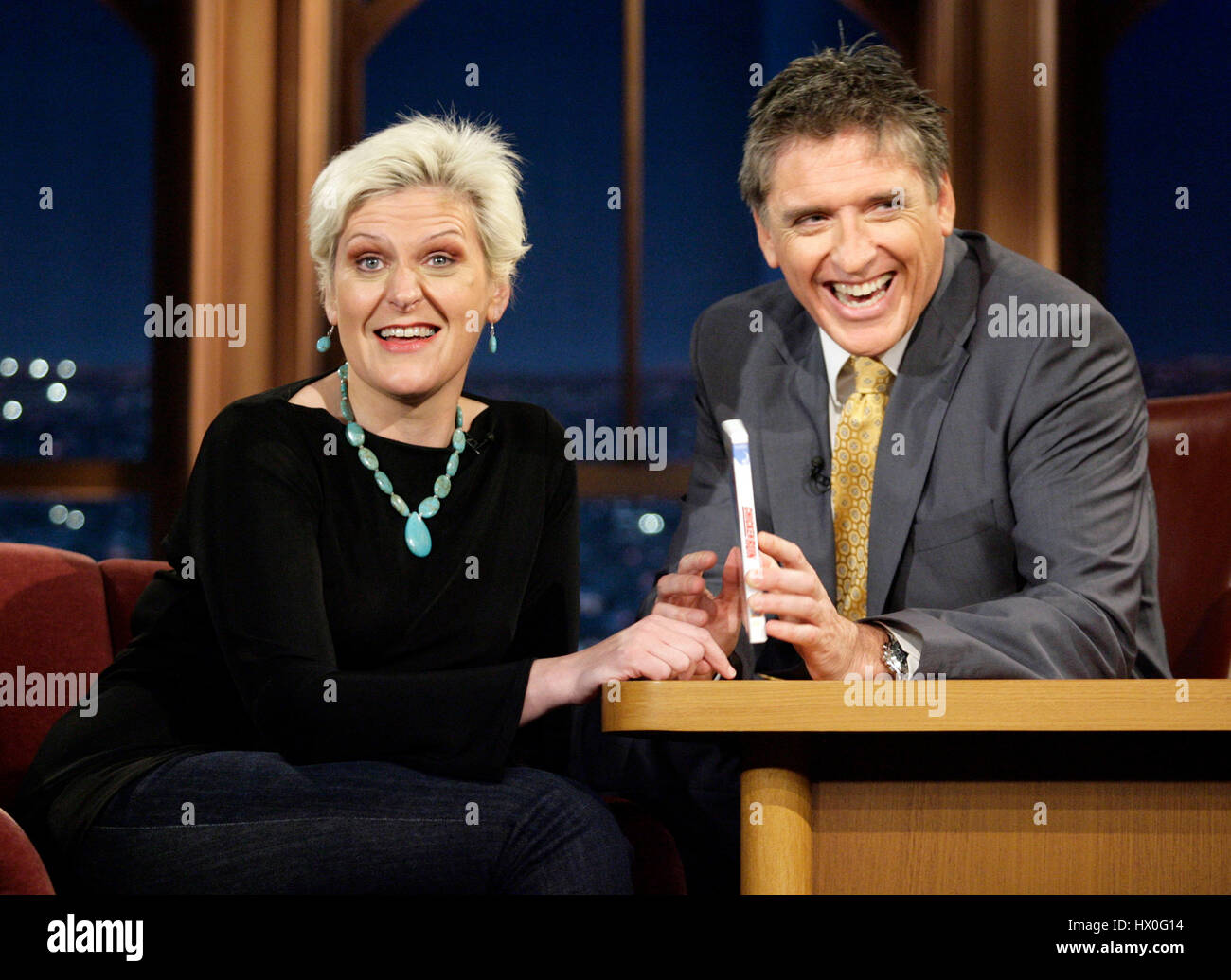 Host Craig Ferguson, right, with his sister Lynn, during a segment of ...
