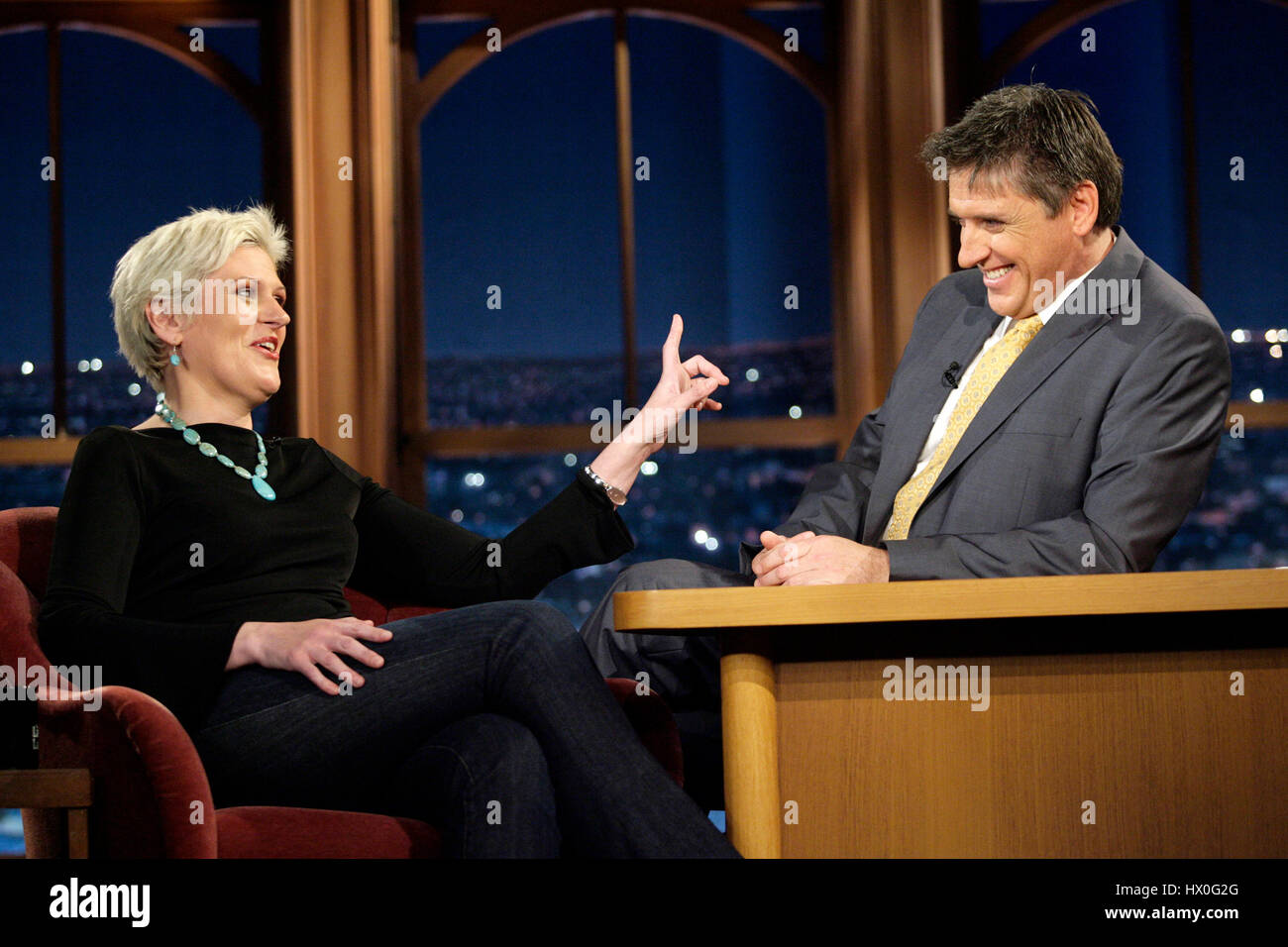 Host Craig Ferguson, right, with his sister Lynn, during a segment of ...