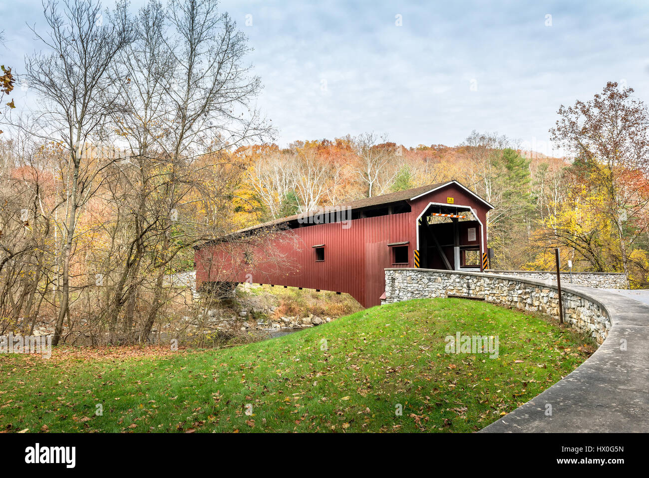 Covered bridge in Colemanville Pennsylvania during Autumn Stock Photo ...