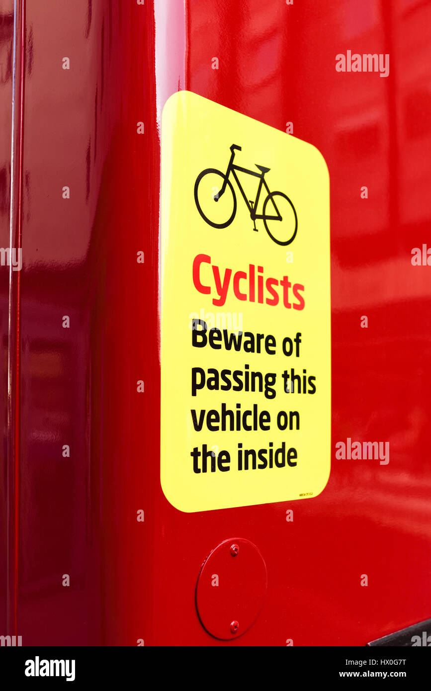 Warning Cyclist sign on Bus,Birmingham,UK Stock Photo - Alamy