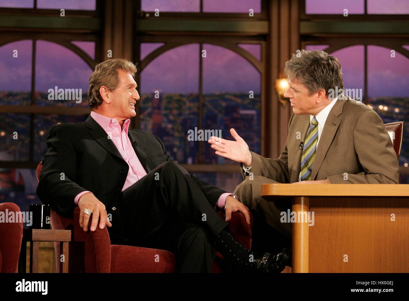 Host Craig Ferguson, right, with ex-NFL quarterback Joe Theismann ...