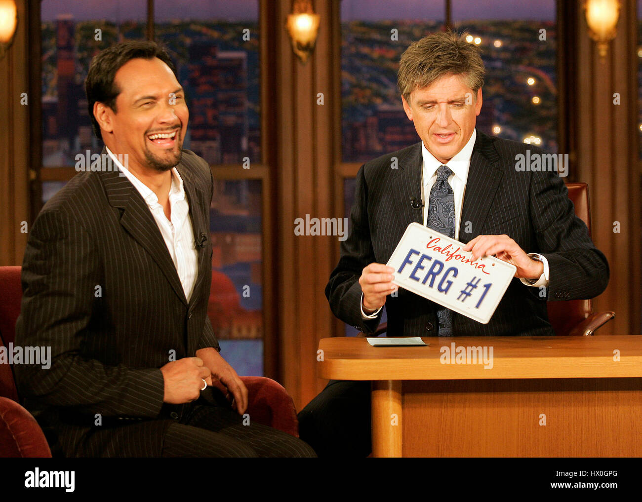 Host Craig Ferguson, right, and actor Jimmy Smits speak during a ...