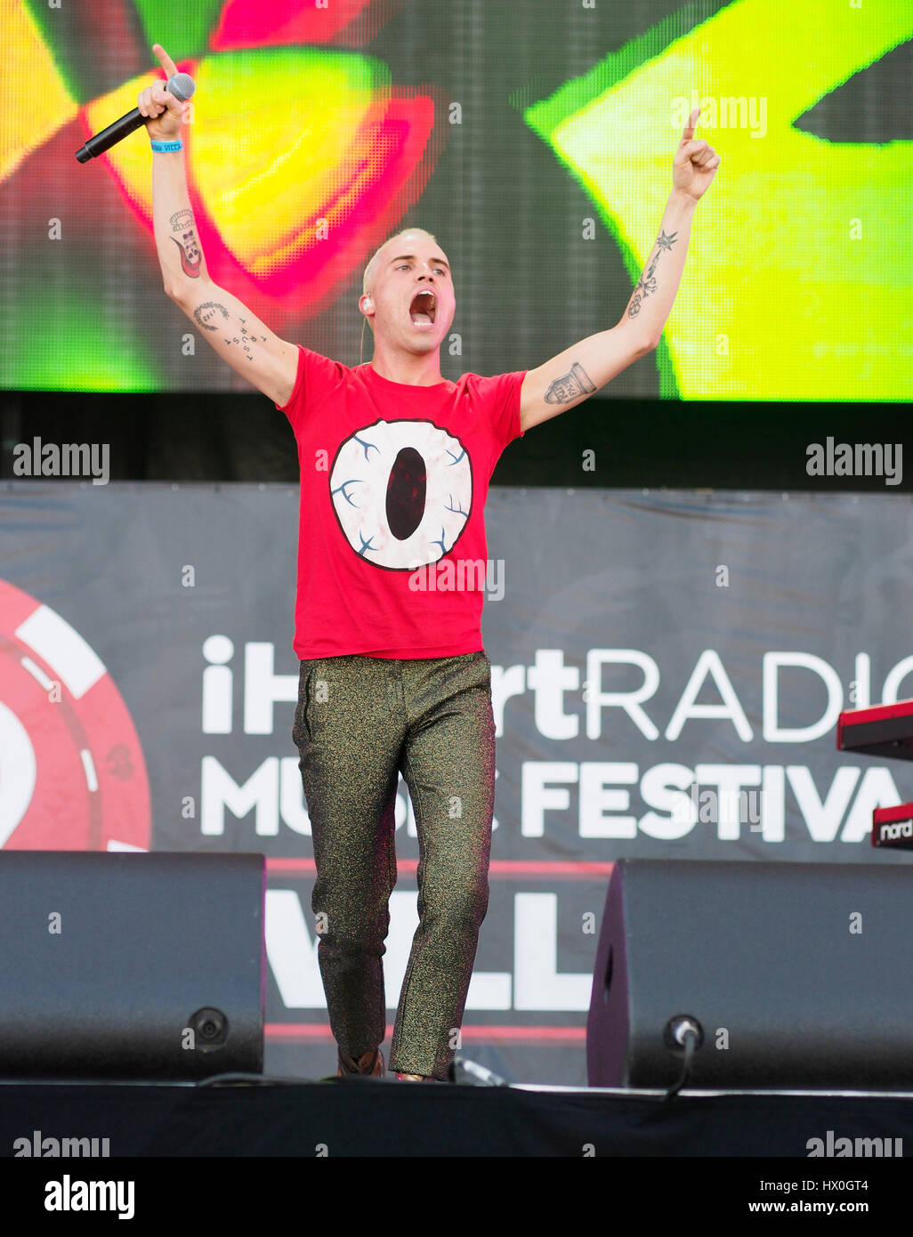 Tyler Glenn of Neon Trees perform at the the iHeartRadio Music Festival ...