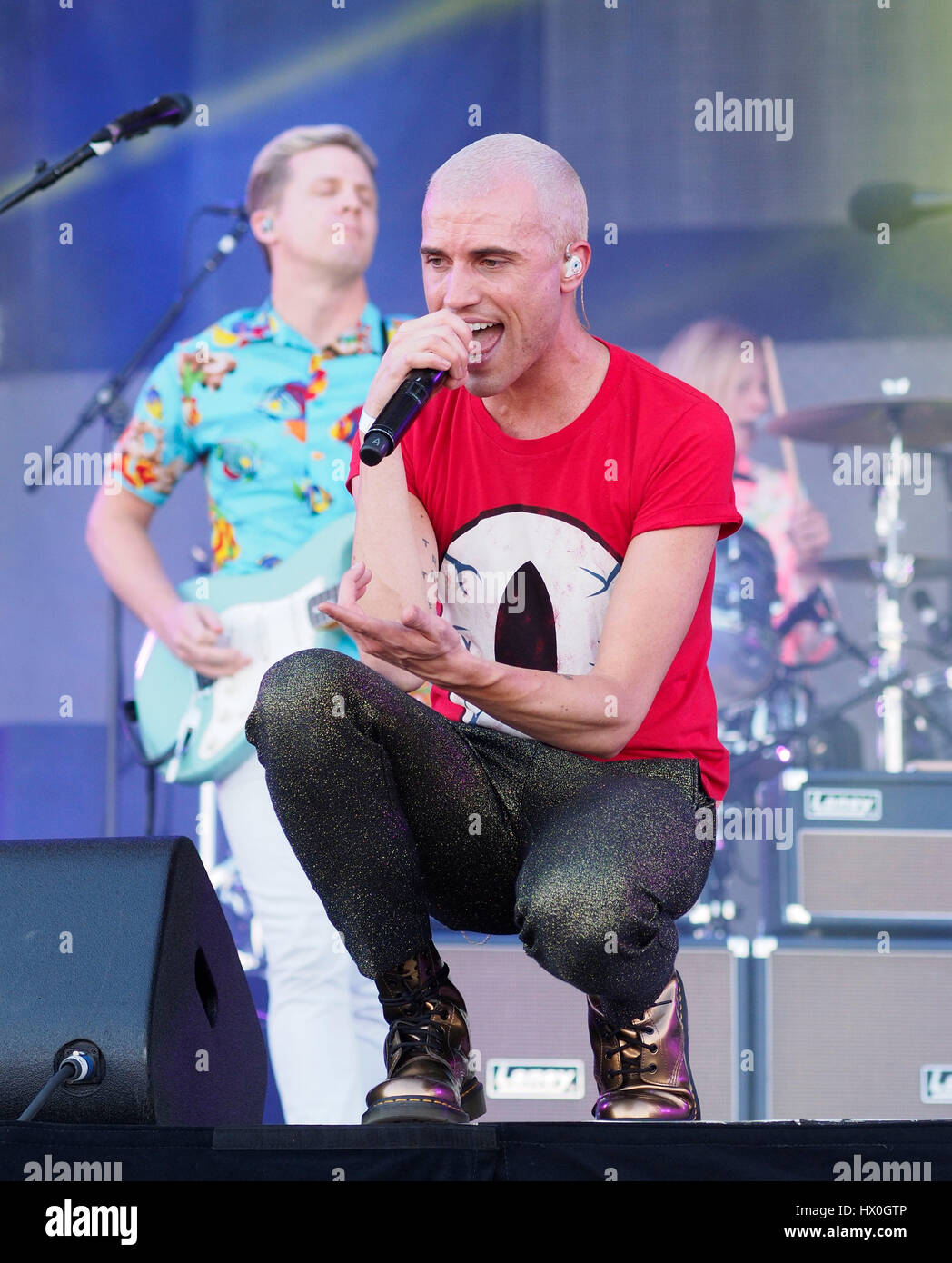 Tyler Glenn of Neon Trees perform at the the iHeartRadio Music Festival ...