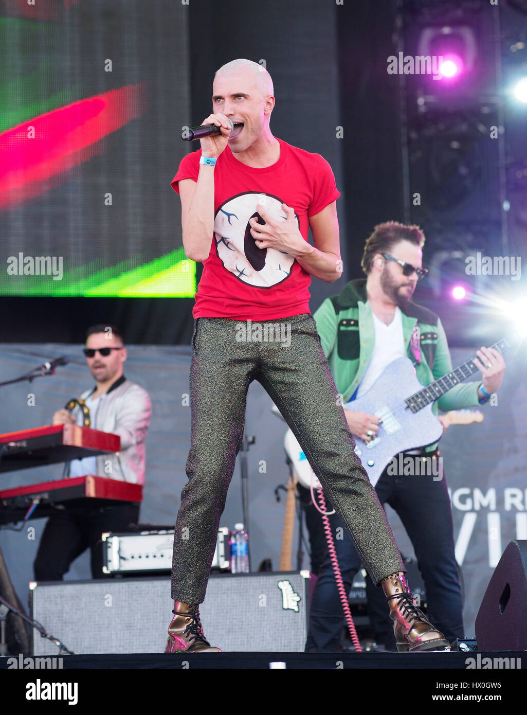 Tyler Glenn of Neon Trees perform at the the iHeartRadio Music Festival ...