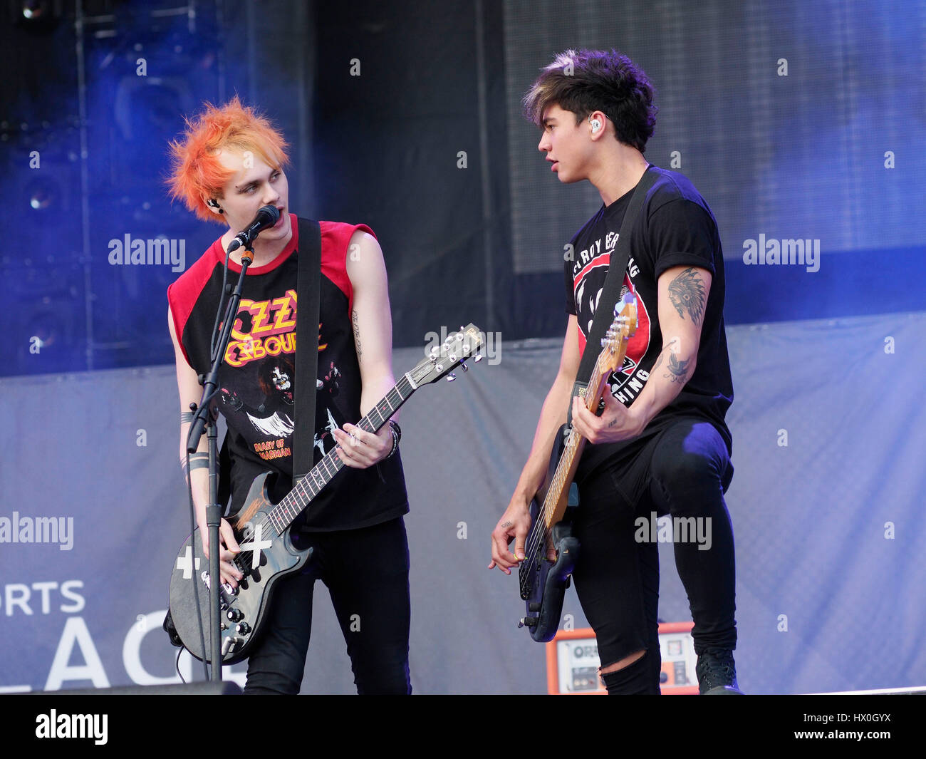 Michael Clifford, left, and Calum Hood of 5 Seconds of Summer performs ...