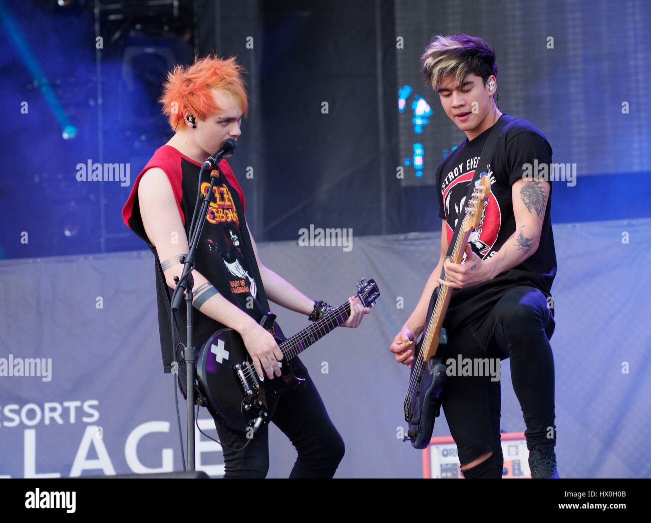 Michael Clifford, left, and Calum Hood of 5 Seconds of Summer performs ...