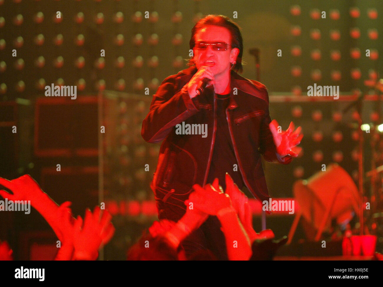 Lead singer of U2, Bono, in concert in San Diego, CA on March 28 2005 ...