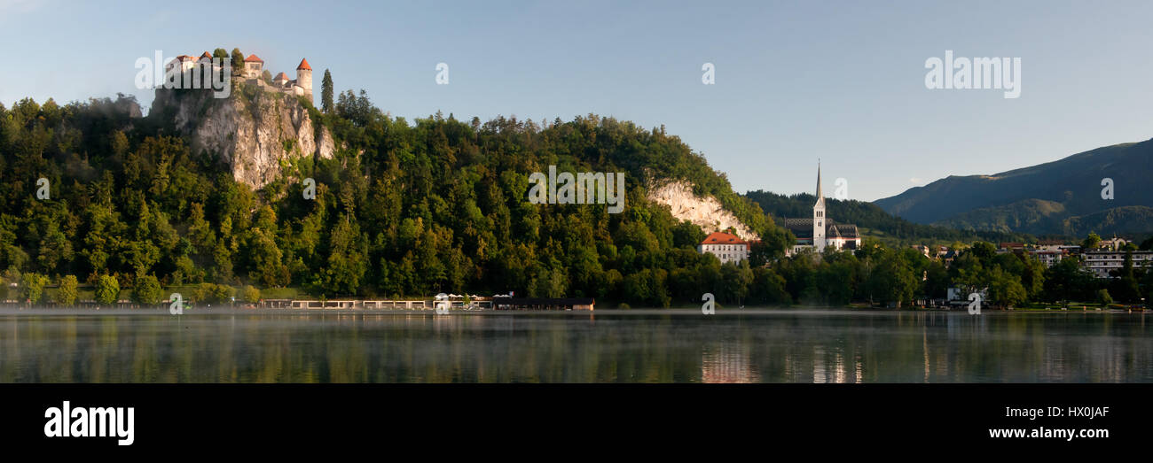 The castle and the church of Bled, situated on the Bled Lake, icon of ...