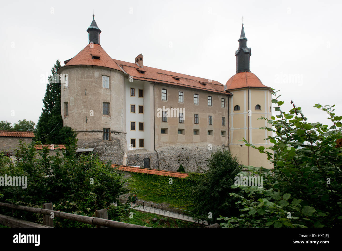 The castle situated in the medieval village of Skofja Loka situated in ...