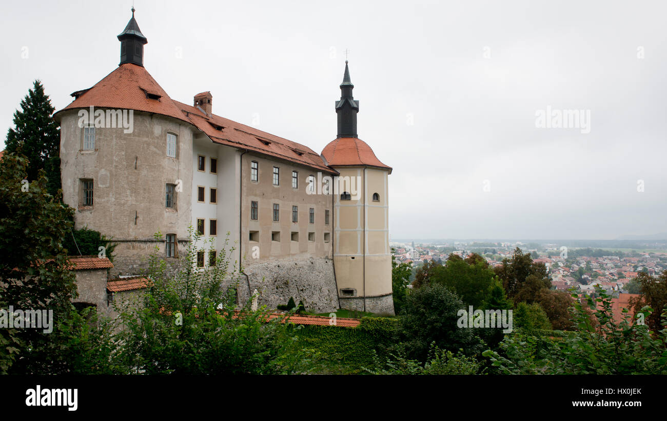 The castle situated in the medieval village of Skofja Loka situated in ...
